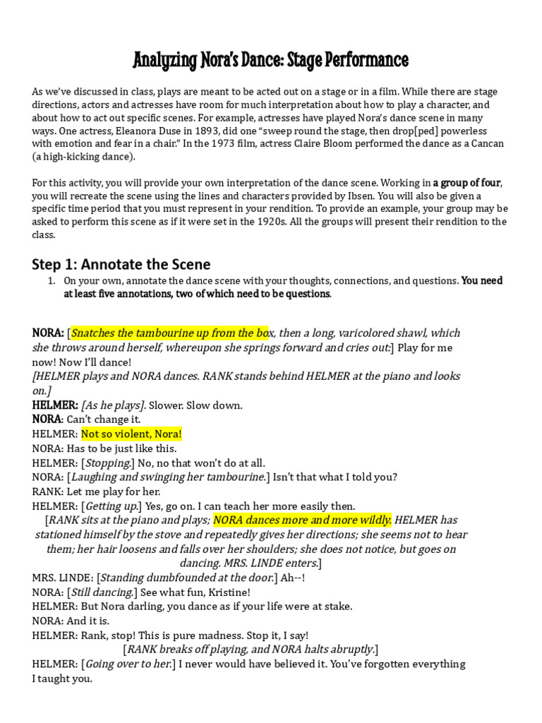 Jory Schleiger - Analyzing Nora's Dance - Lit 1015 | PDF | A Doll's House