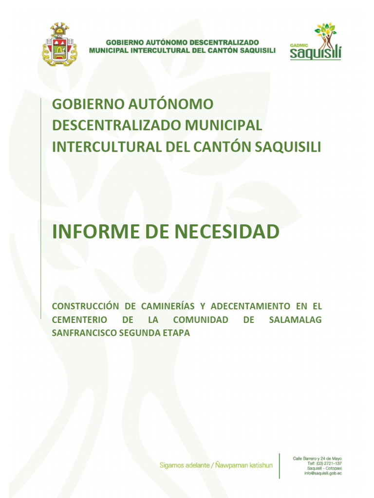 Informe de Necesidad Cementerio Salamalag-signed-signed | PDF | Presupuesto | Cementerio