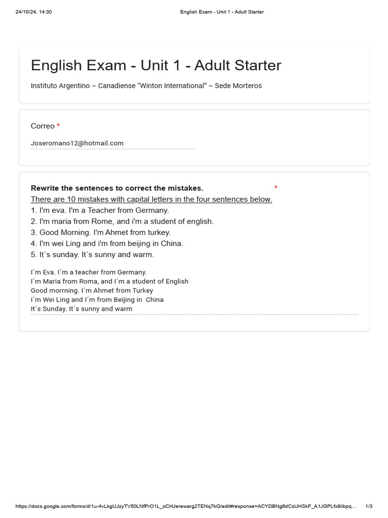 English Exam - Unit 1 - Adult Starter - Jose | PDF | Dance Pop Songs ...