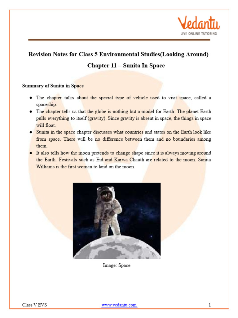 CBSE Chapter 11 Sunita in Space Class 5 EVS Notes FREE PDF | PDF | Moon ...