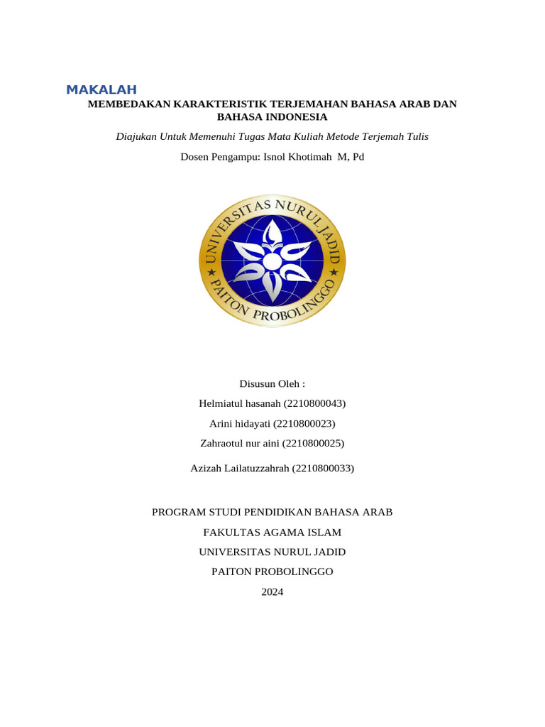 Makalah Metode Terjemah Tulis | PDF