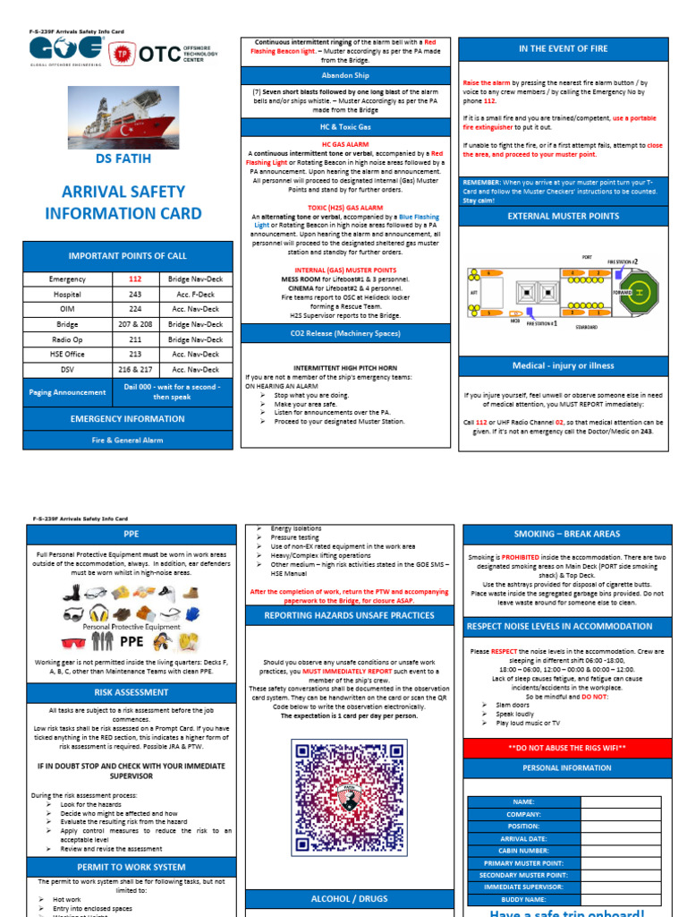 Arrivals Safety Information Card | PDF | Risk | Risk Assessment