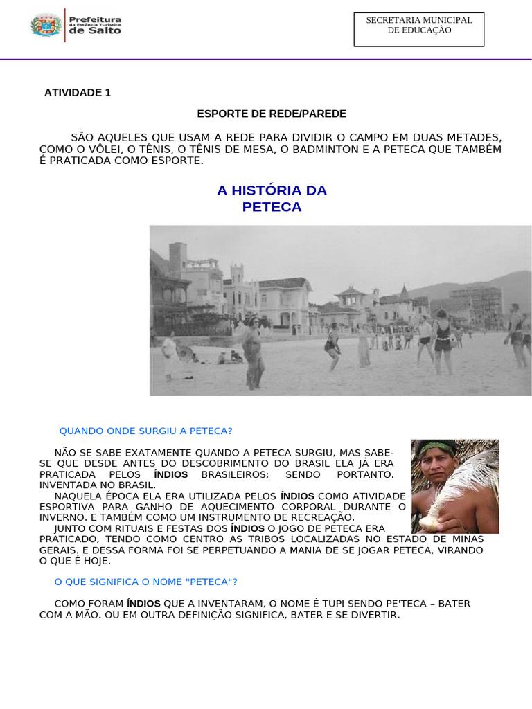 Historia Da Peteca | PDF | Esportes | Brasil