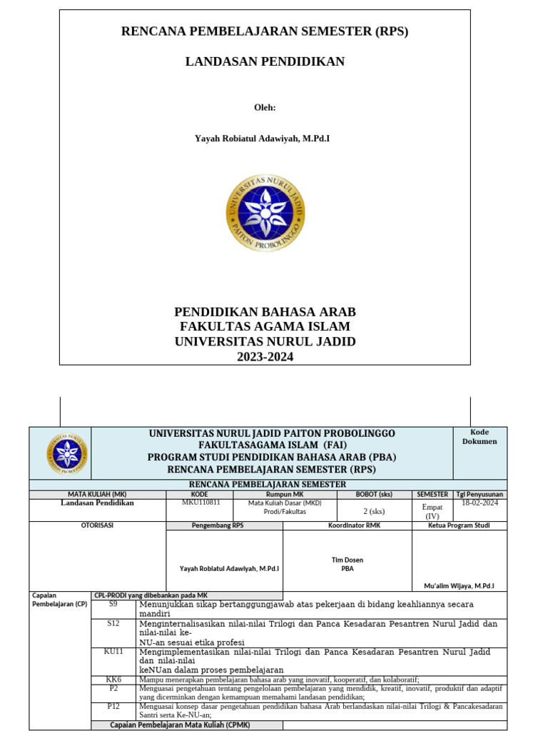 RPS Landasan Pendidikan | PDF
