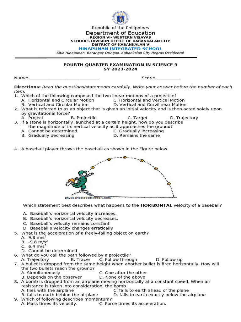 SCIENCE 9 EXAM Q4 | PDF | Momentum | Kinetic Energy