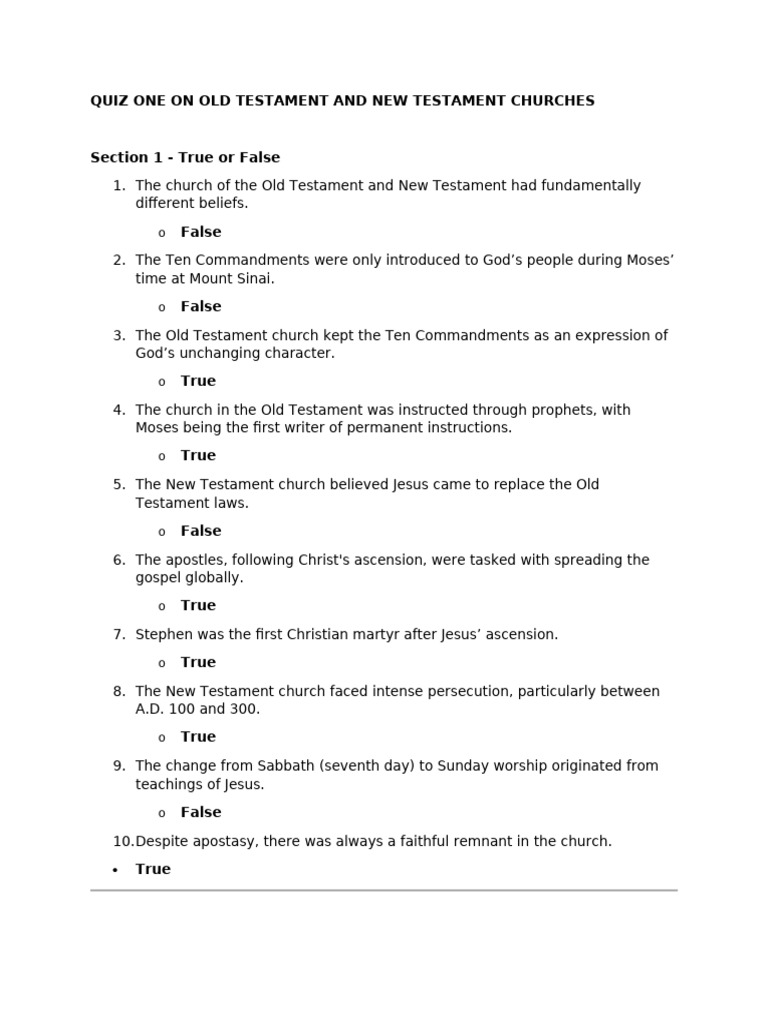 Quiz One On Old Testament and New Testament Churches | PDF | Christian ...
