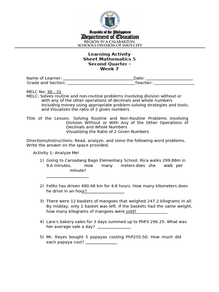 Math G5 Q2 W7 LAS | PDF