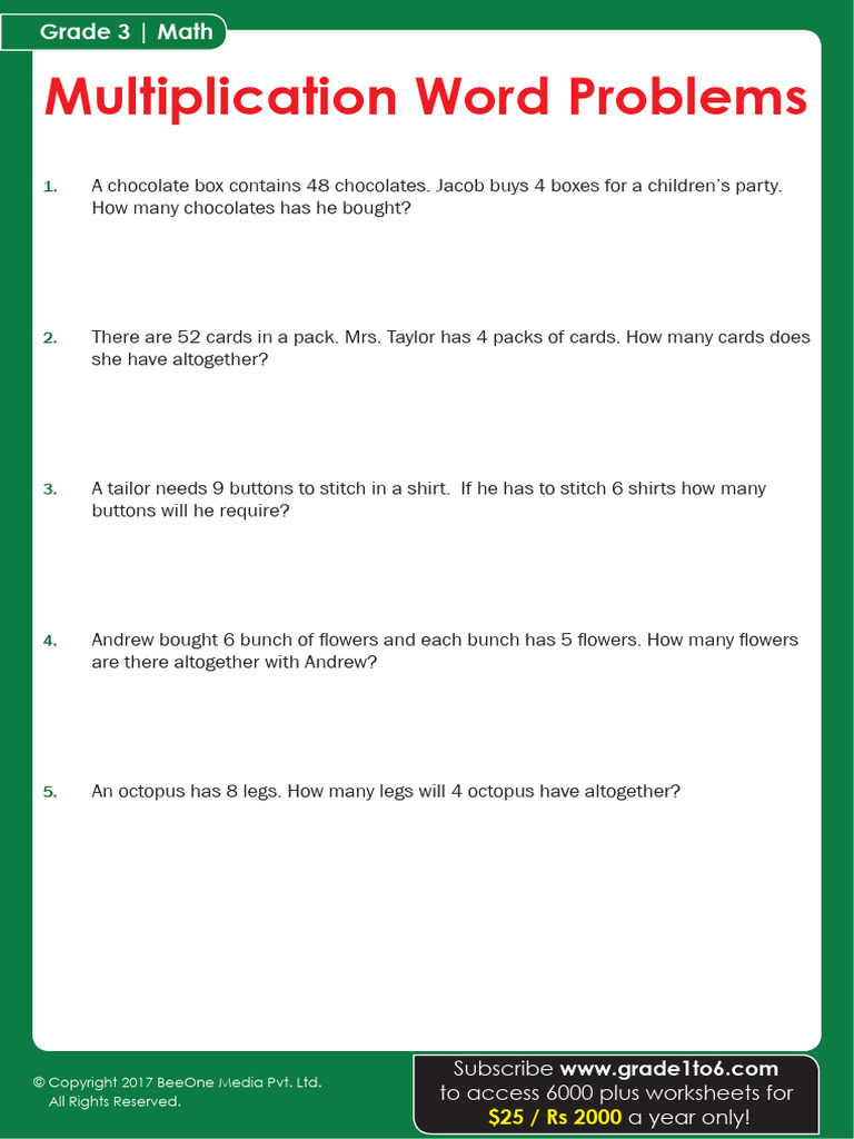 Multiplication Word Problems | PDF