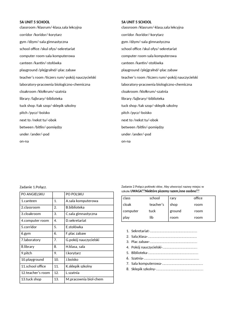 5a Unit 5 School | PDF