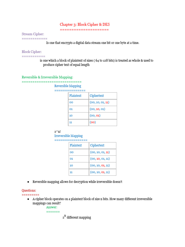Week 5-Block Cipher & DES - Maram Shouman | PDF | Cryptanalysis | Cipher