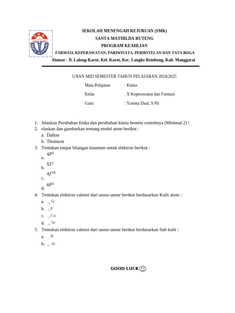 Soal Uts Kimia Kelas X | PDF | Kesehatan Holistik | Sains & Matematika
