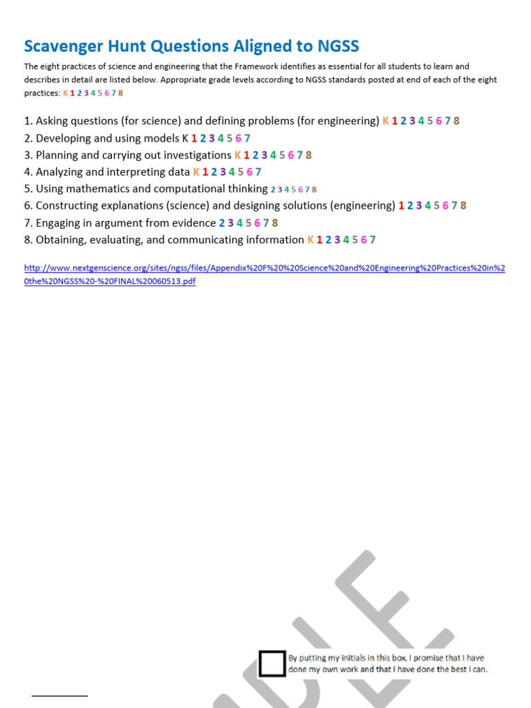 Scavenger Hunt Questions and Standards | PDF | Science