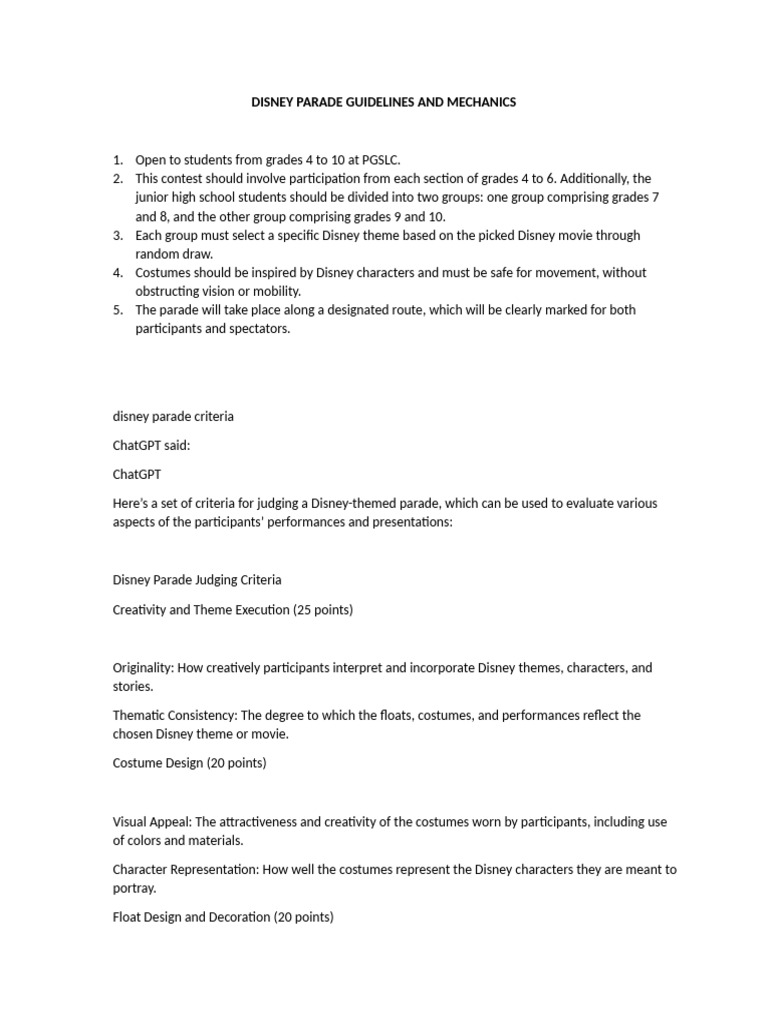 Disney Parade Guidelines and Mechanics | PDF