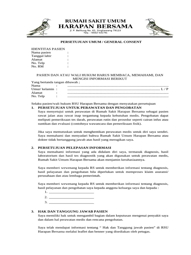 Persetujuan Umum RS Harapan Bersama | PDF