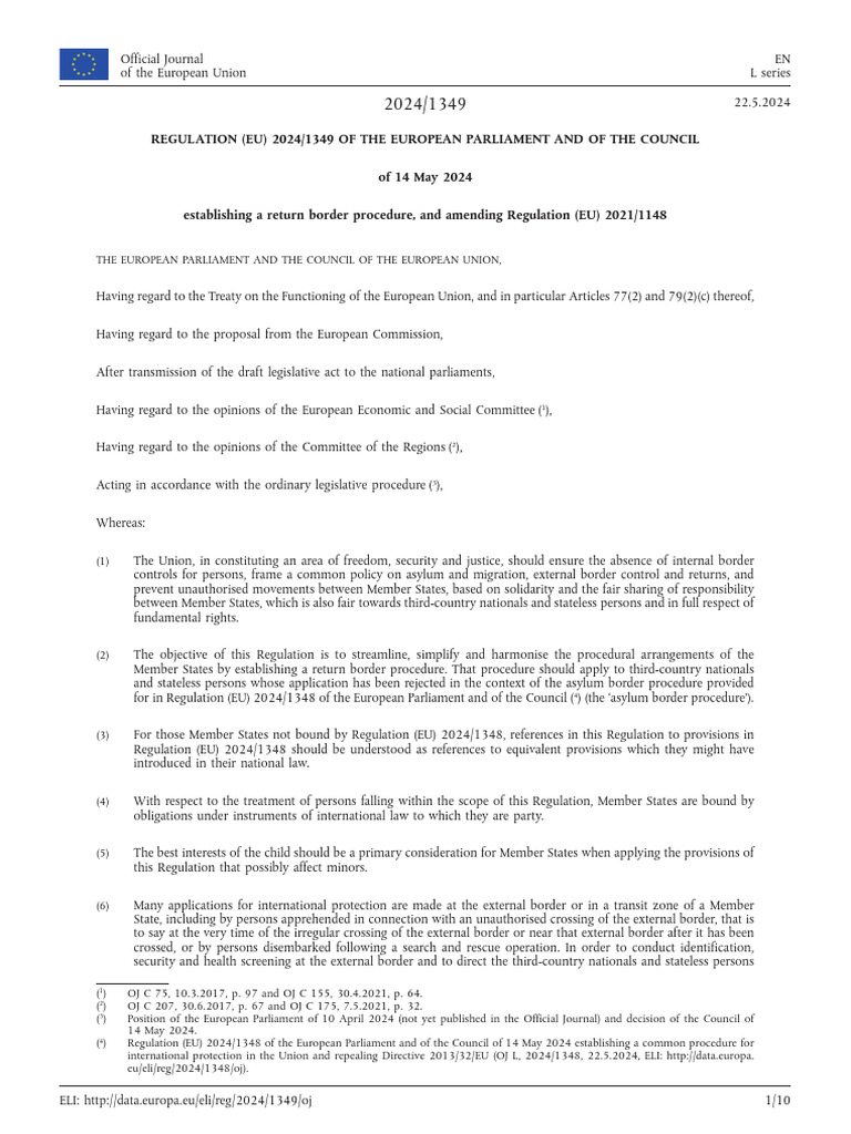 Reg 2024 - 1349 Border Procedures Regulation | PDF | European Union ...