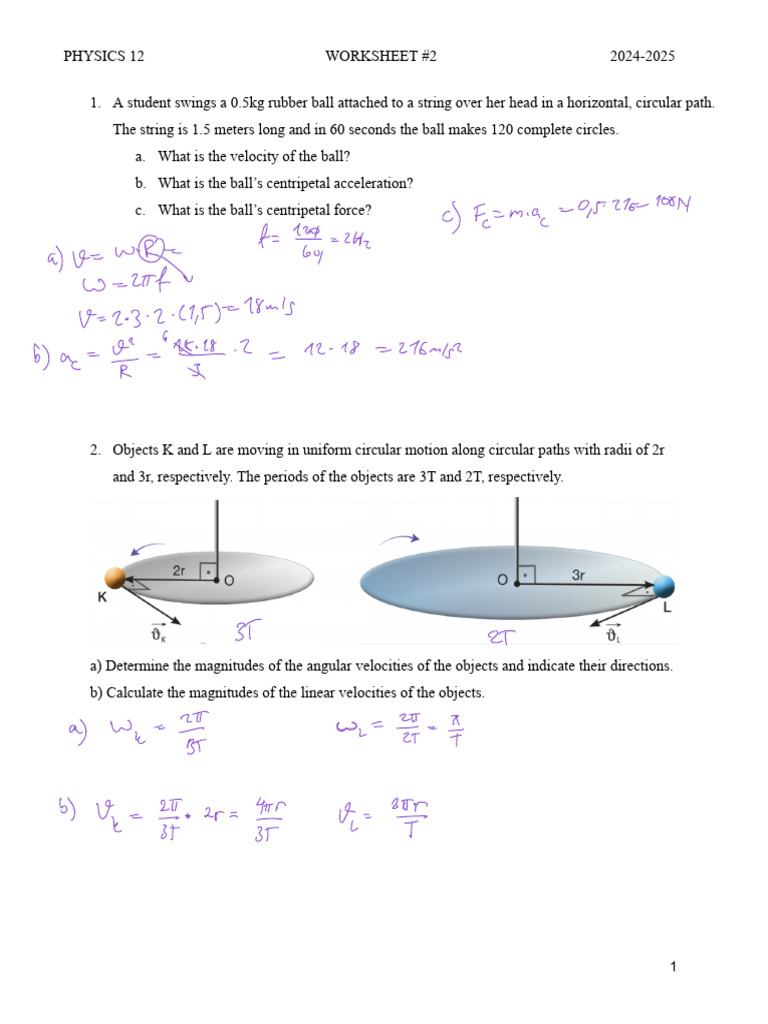 Physics 12 Circular Motion Worksheet | PDF | Quantity | Physical Quantities