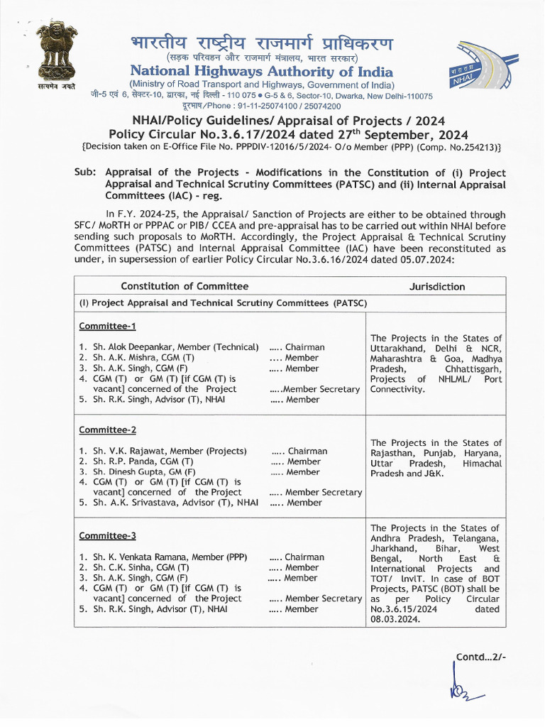 NHAI Policy Circular | PDF