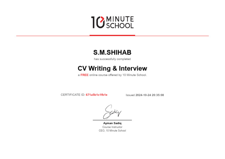 10 Minute School Certificate | PDF