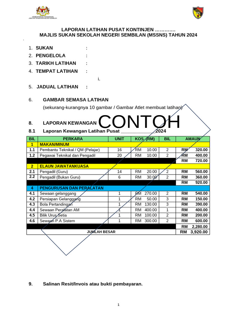 Template Laporan Latihan Pusat Mssns | PDF