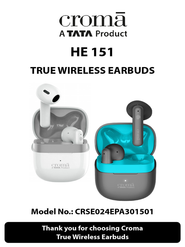 Croma HE151 Earbuds Manual | PDF | Headphones | Battery Charger