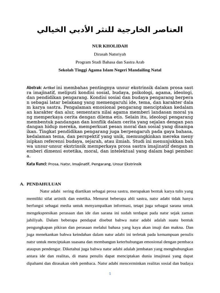 Jurnal العناصر الخارجية للنثر الأدبي الخيالي - Kholidah | PDF