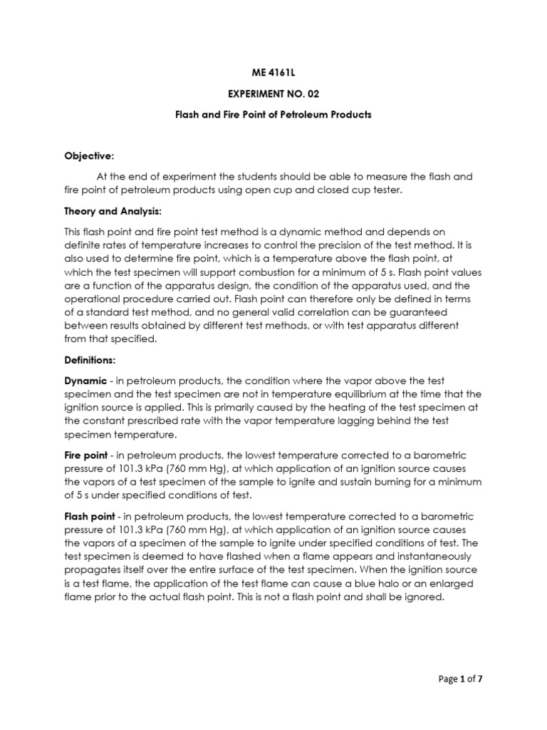 Experiment 2 - Flash Point and Fire Point of Petroleum Products | PDF ...