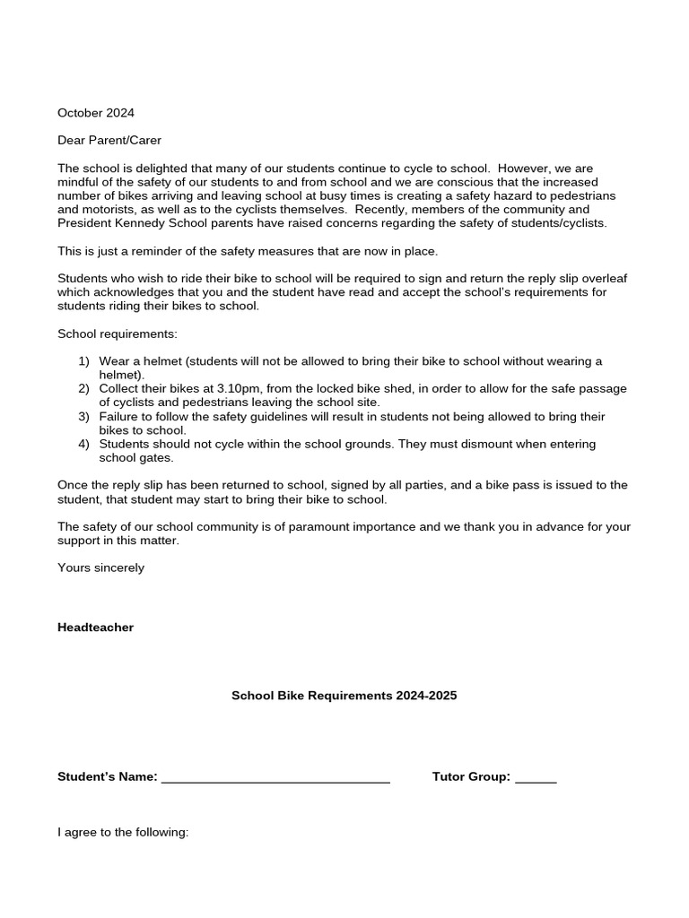 School Bike Letter Notification | PDF