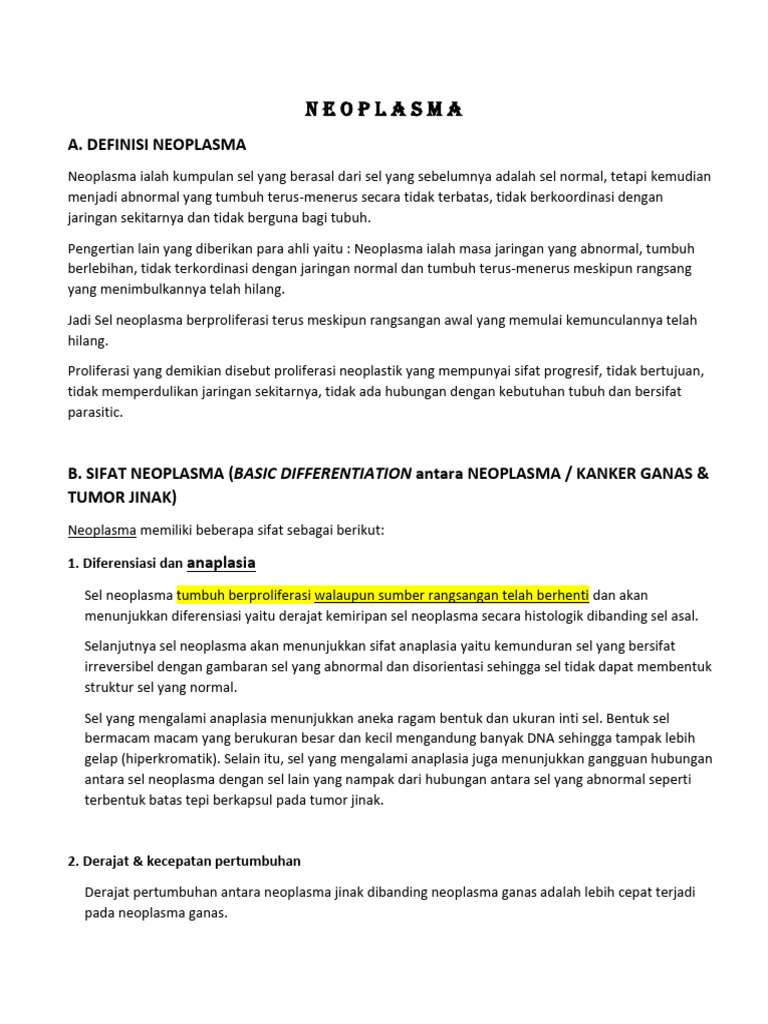 Neoplasma Handout | PDF