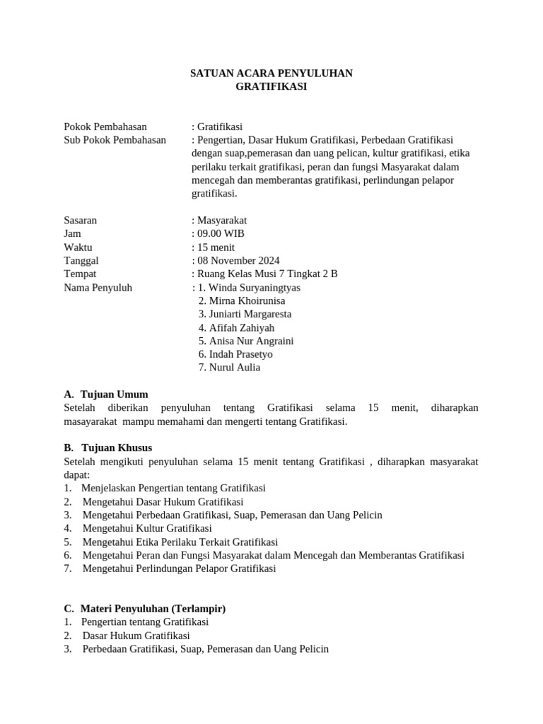 Sap Gratifikasi Pbak KLMPK 1 Bu Rumen | PDF