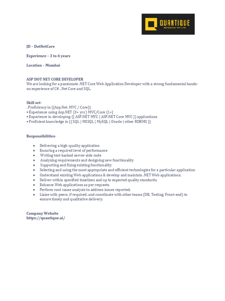 JD - Dotnet Core | PDF | Computers
