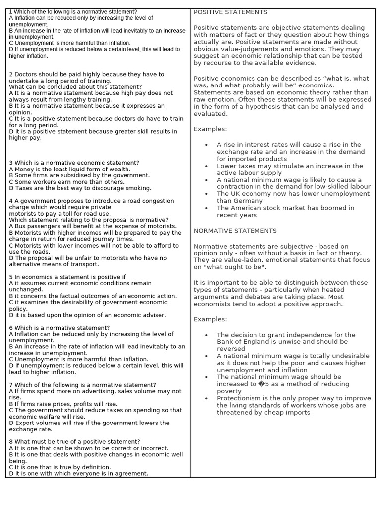 Identifying Normative Statements in Economics | PDF | Unemployment ...