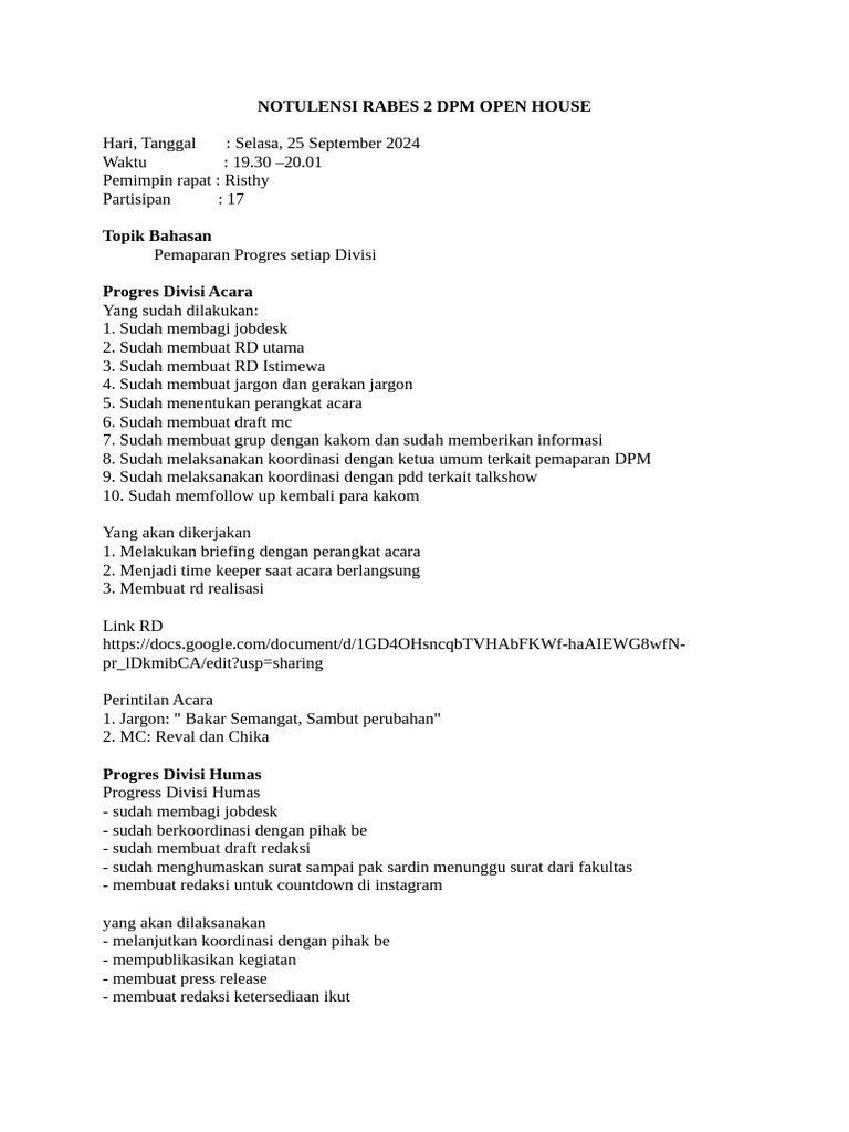 Contoh Notulensi | PDF