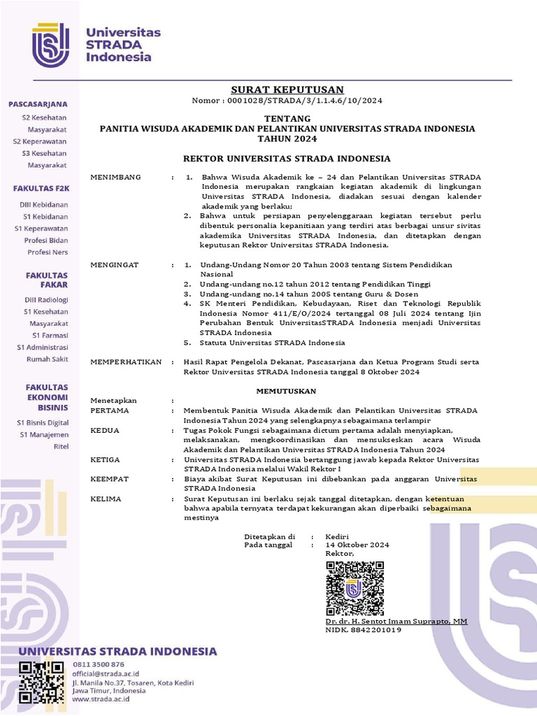 Panitia Wisuda Universitas Strada 2024 | PDF