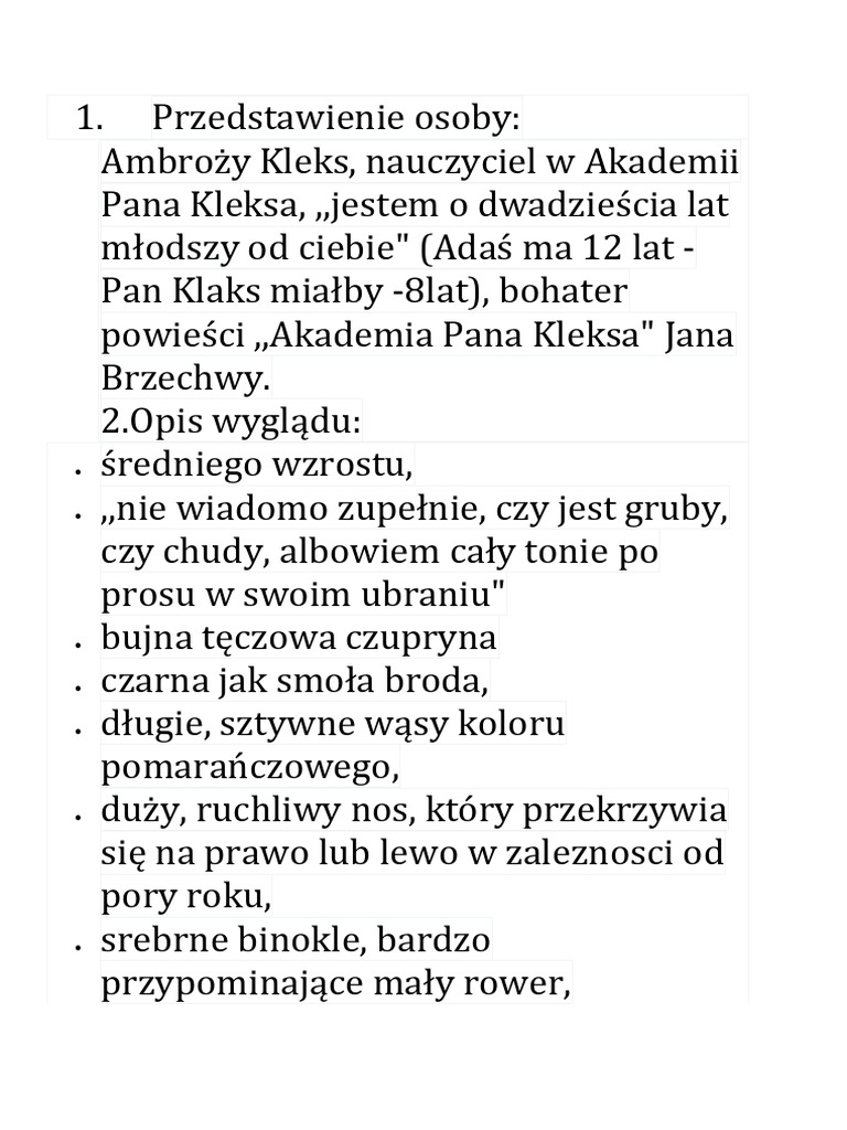 Opis Pana Kleksa | PDF