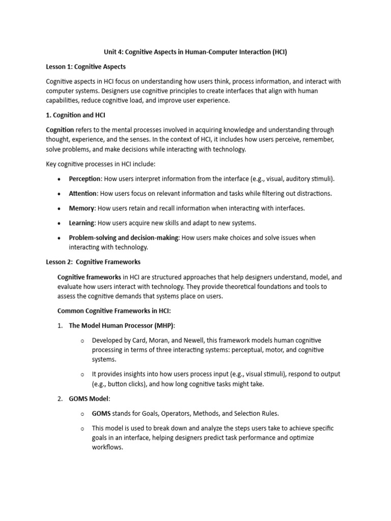 Unit 4 | PDF | Human–Computer Interaction | Cognition