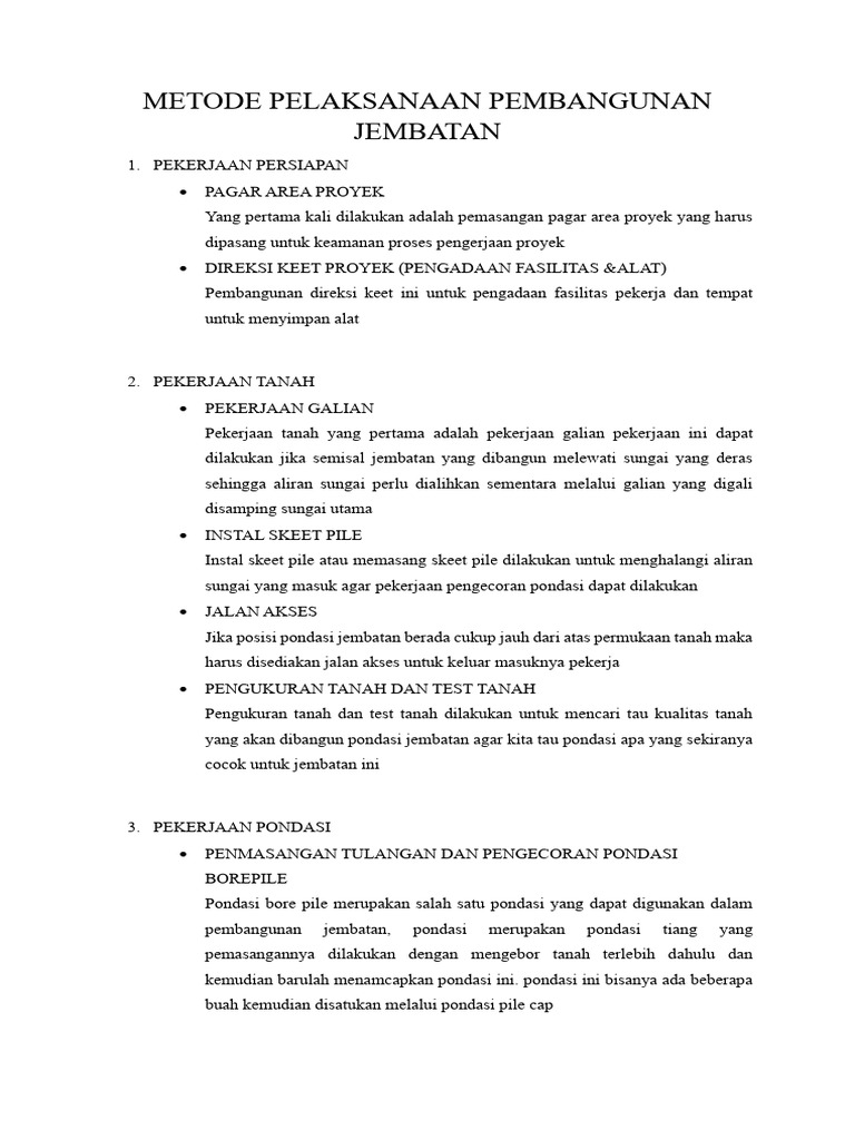 Metode Pelaksanaan Pembangunan Jembatan | PDF | Teknologi & Rekayasa