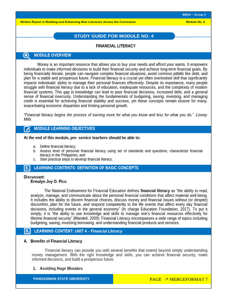 Group 3 Unit 4 Financial Literacy 3 2 Final | PDF | Financial Literacy ...