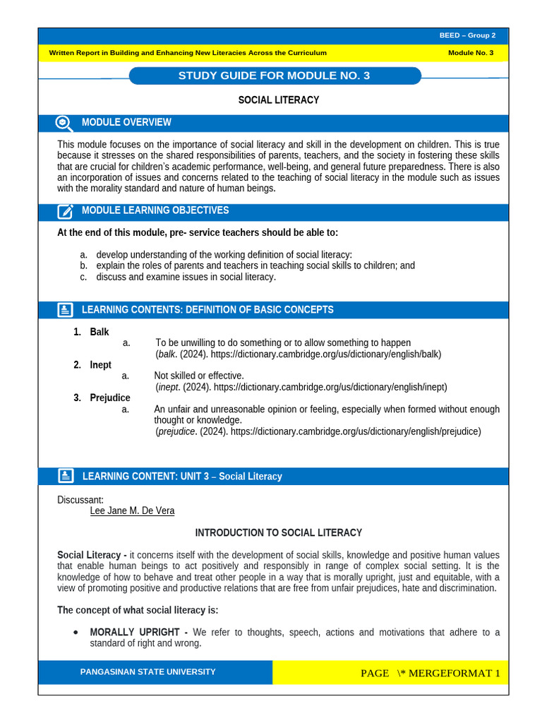 Understanding Social Literacy Skills | PDF | Empathy | Teachers