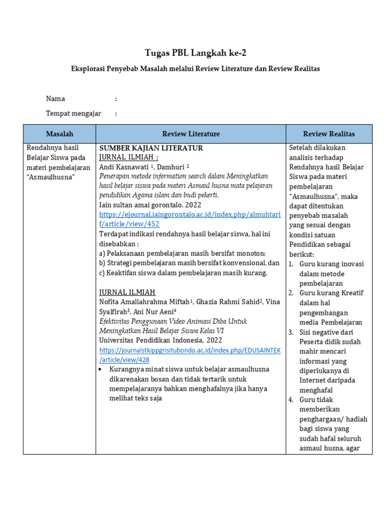 Tugas PBL Langkah Ke-2: Eksplorasi Penyebab Masalah Melalui Review Literature Dan Review ...