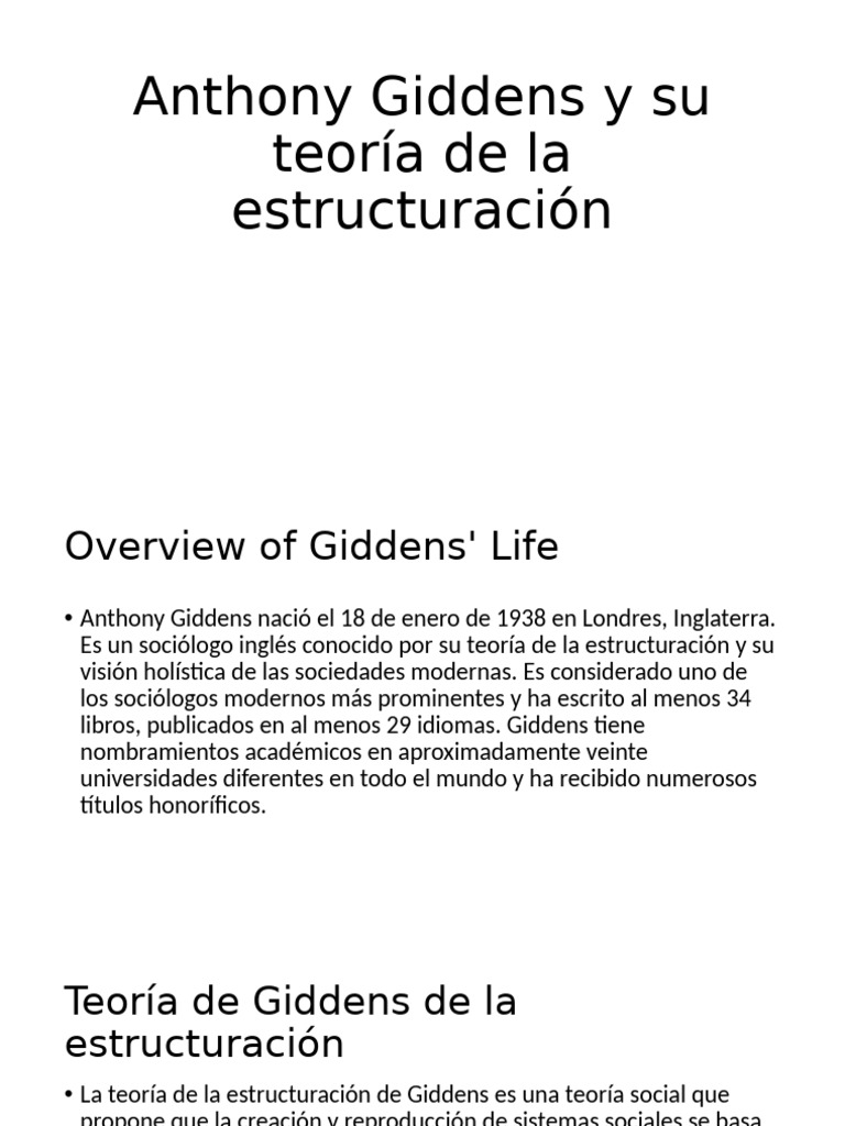 Anthony Giddens y Su Teoría de La Estructuración | PDF