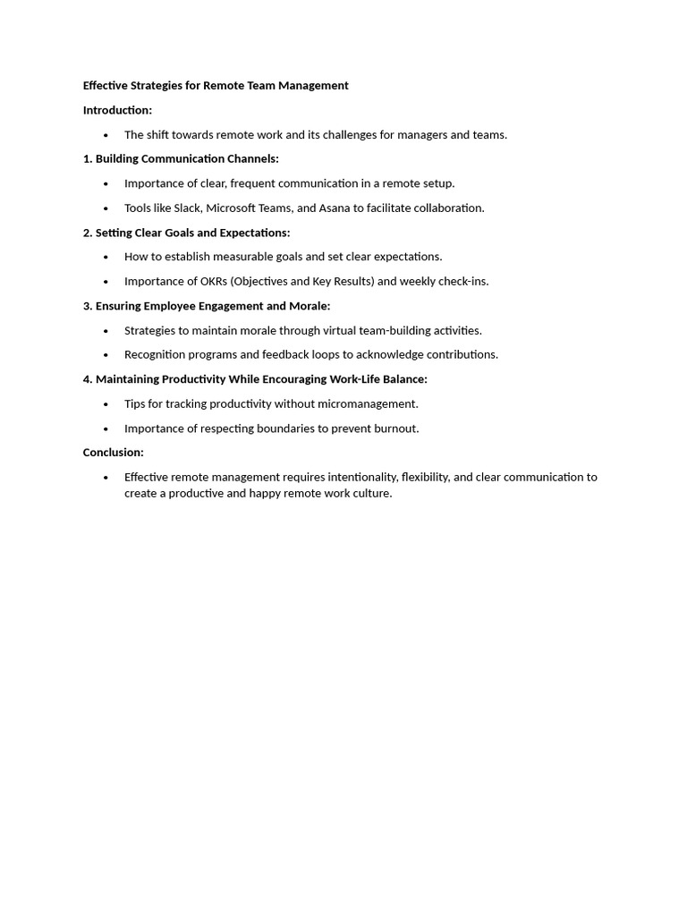 Effective Strategies For Remote Team Management | PDF | Business
