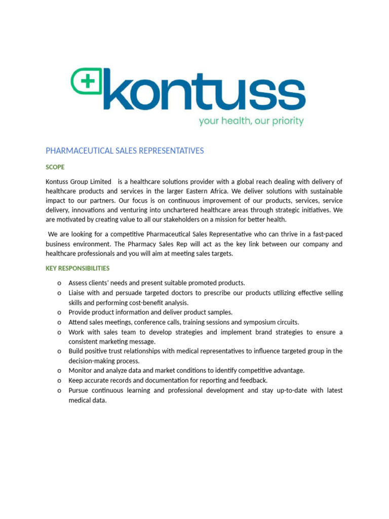 Pharmaceutical Sales Representatives | PDF | Career & Growth
