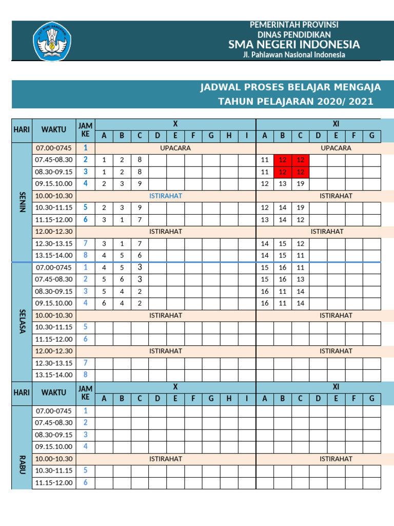 Jadwal Belajar Mengajar SMA 2020/2021 | PDF
