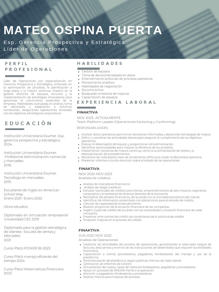 Hoja de Vida Mateo Ospina PDF | PDF | Marketing | Business