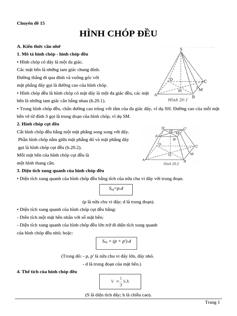 Chuyên Đề 15. Hình Chóp Đều | PDF