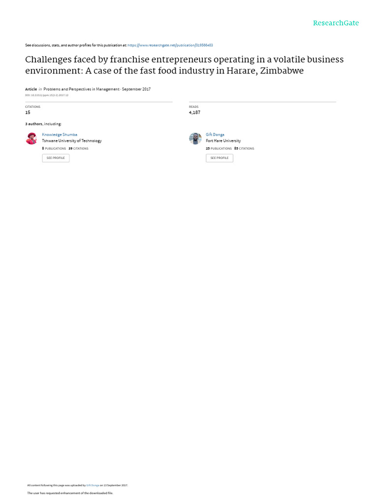 Fast Food Franchise Challenges in Harare | PDF | Cost Of Living | Zimbabwe