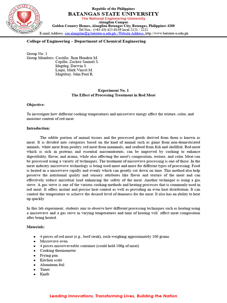 Laboratory-Experiment-No.-1-GROUP_1 (1) | PDF | Cooking | Meat