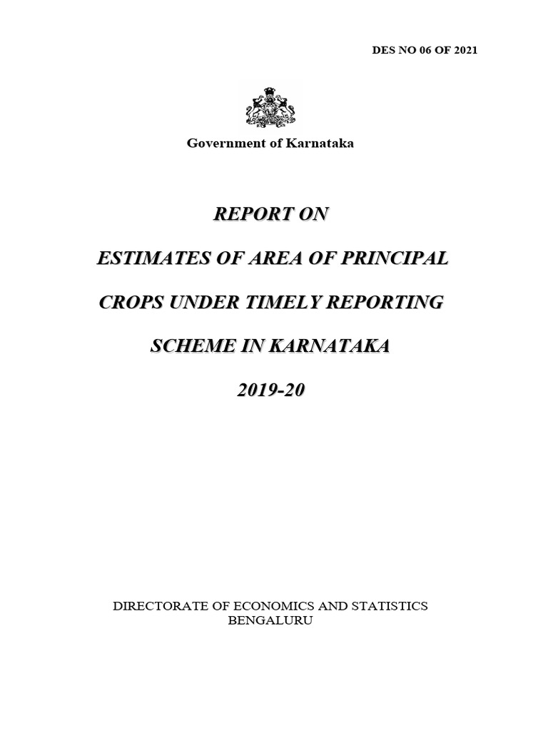 Report - Estimation of Area of Principal Crops Under TRS in Karnataka ...