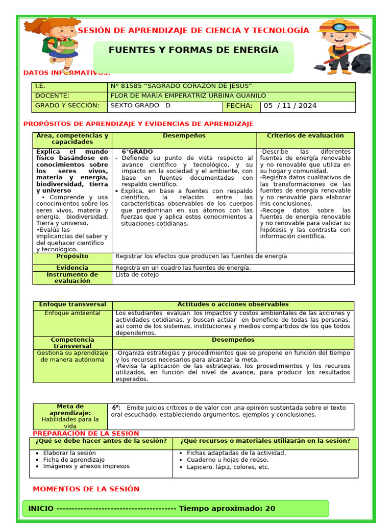 Fuentes de Energía: Aprendizaje en 6° Grado | PDF | Energía sostenible ...