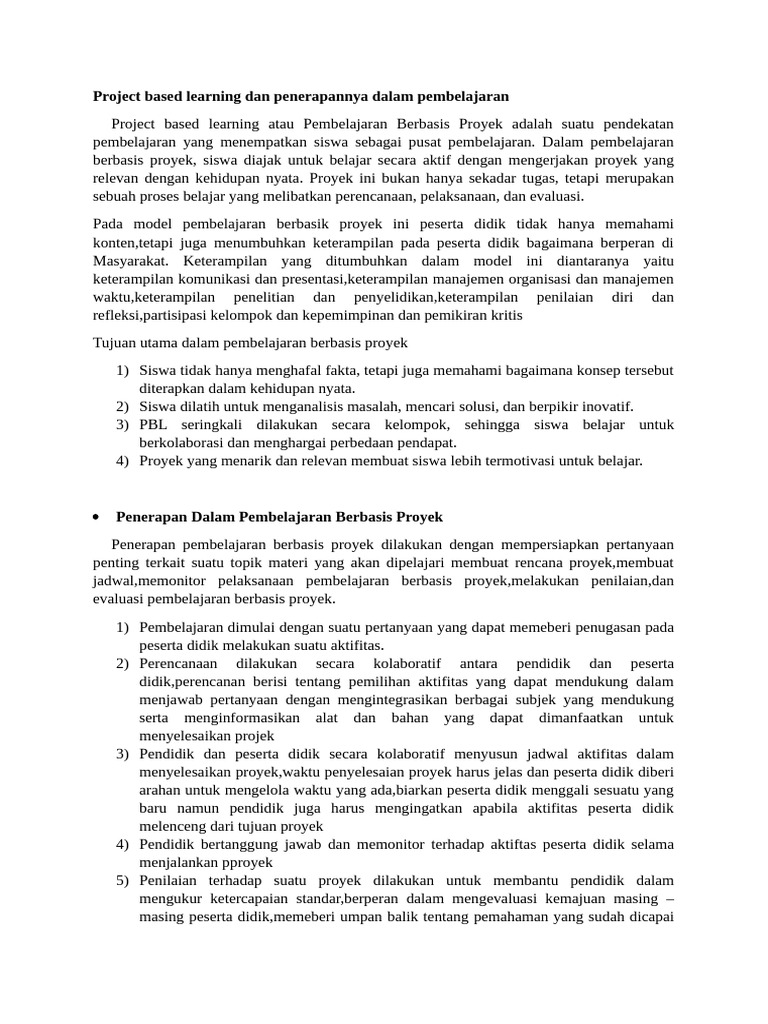 Project Based Learning Dan Penerapannya Dalam Pembelajaran | PDF ...